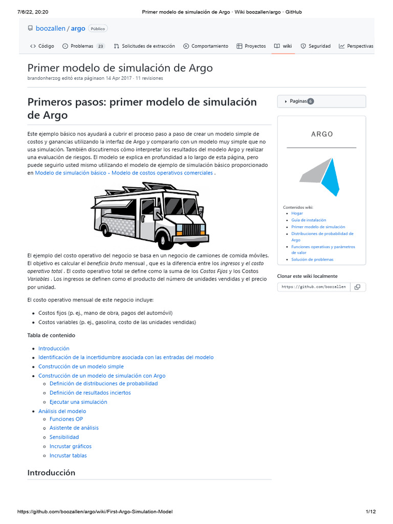 Primer Modelo de Simulación de Argo · Wiki Boozallen_argo · GitHub | PDF | Simulación | Estadísticas