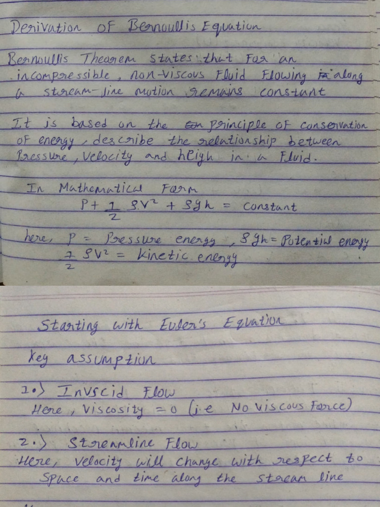 Bernoulli's Equation Derivation Explained | PDF | Mechanics | Process ...