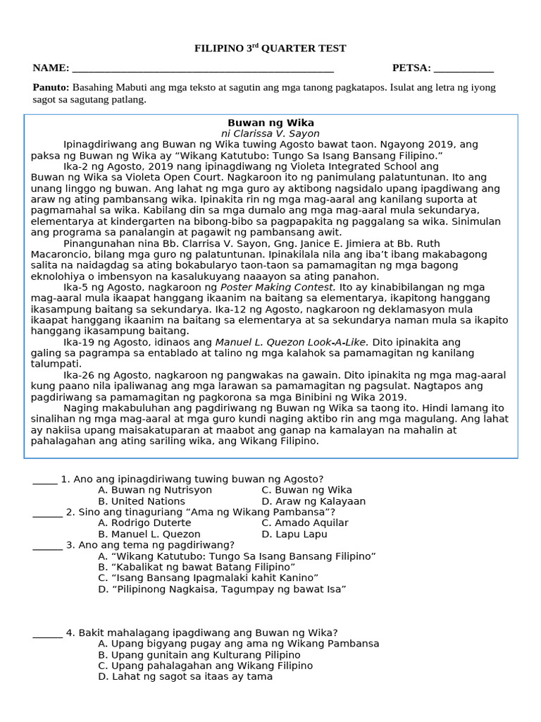 3rd Quarter Filipino-2023 | PDF