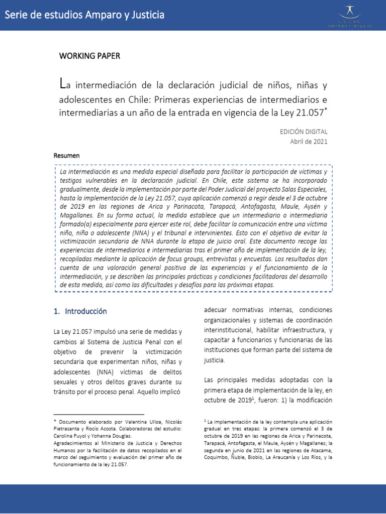 Experiencias de Intermediación Ley 21.057 | PDF | Testigo | Chile