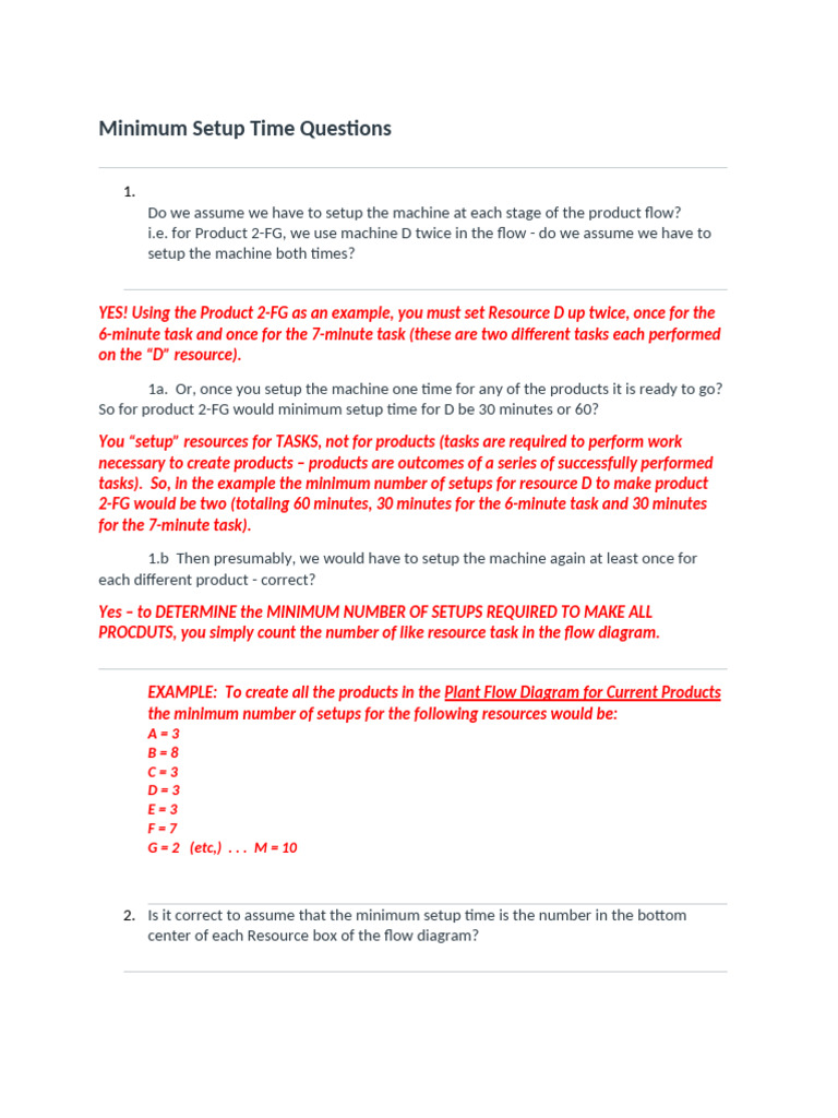 Minimum Setup Time Questions | PDF