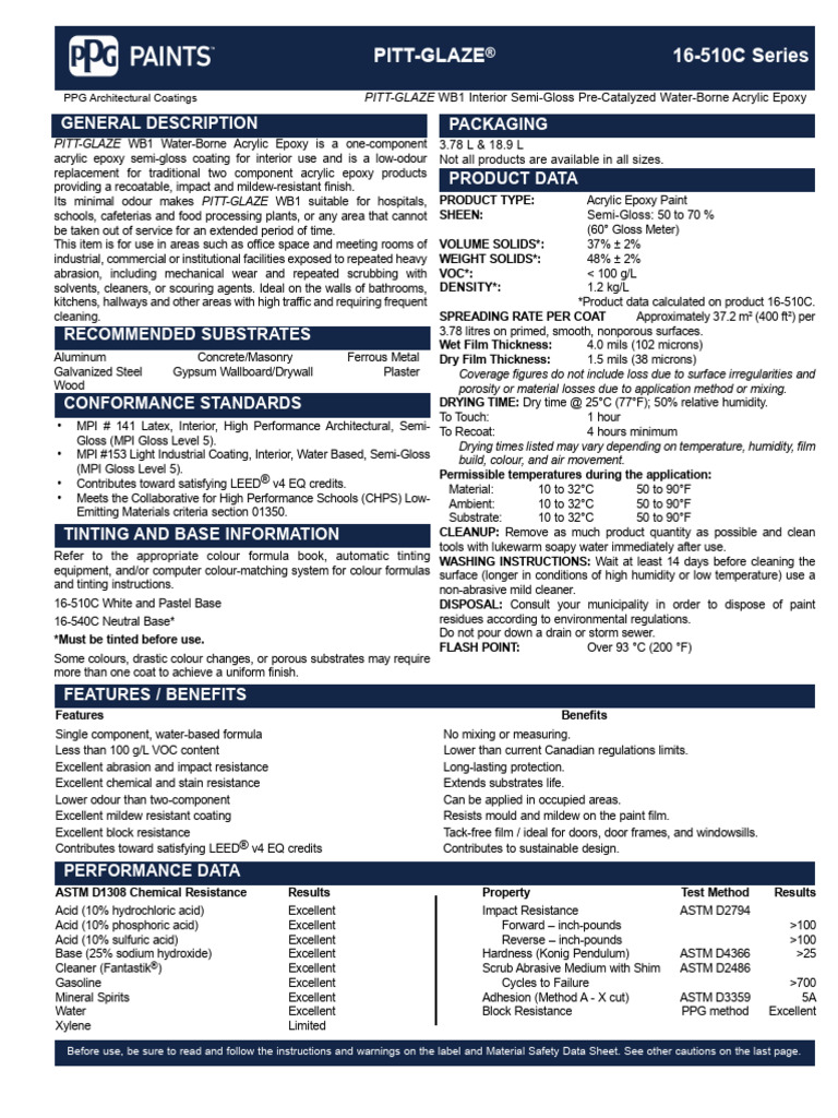 Pitt Glaze Water Based Epoxy PPG | PDF | Paint | Materials