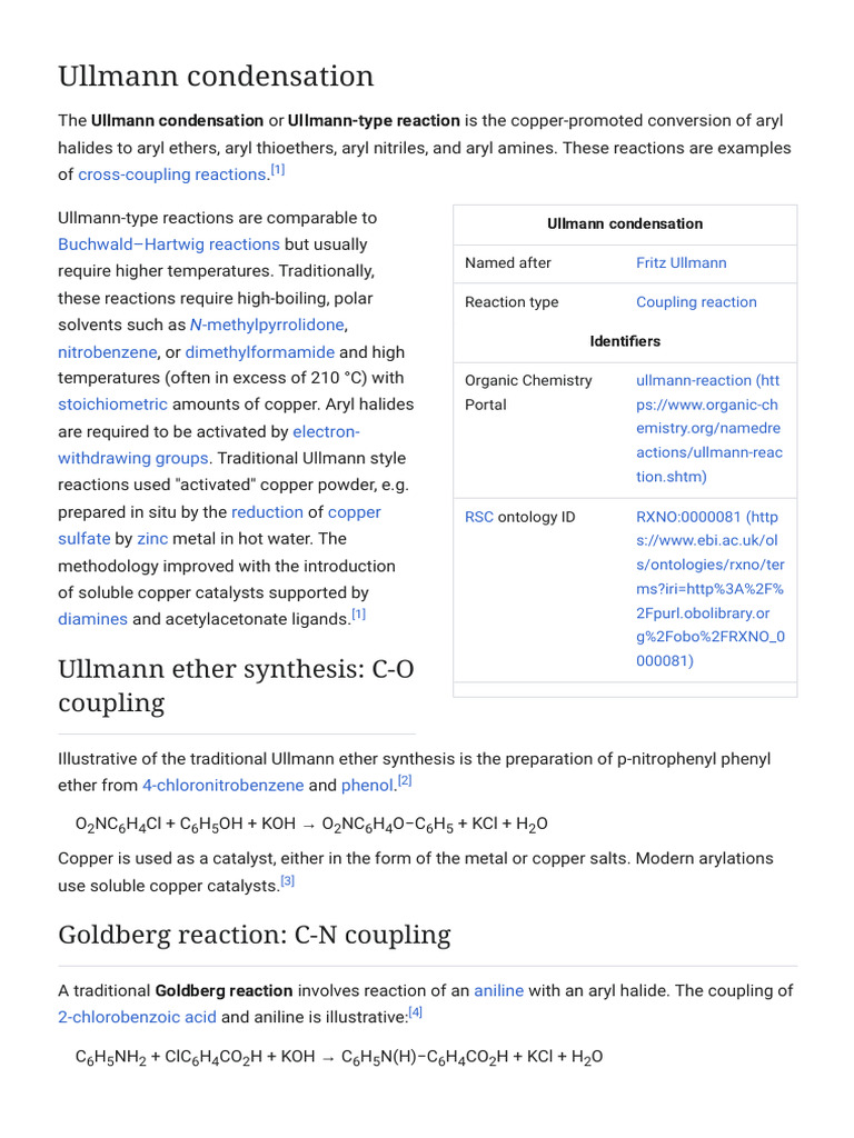 Ullmann Condensation Overview | PDF | Unit Processes | Chemical Compounds