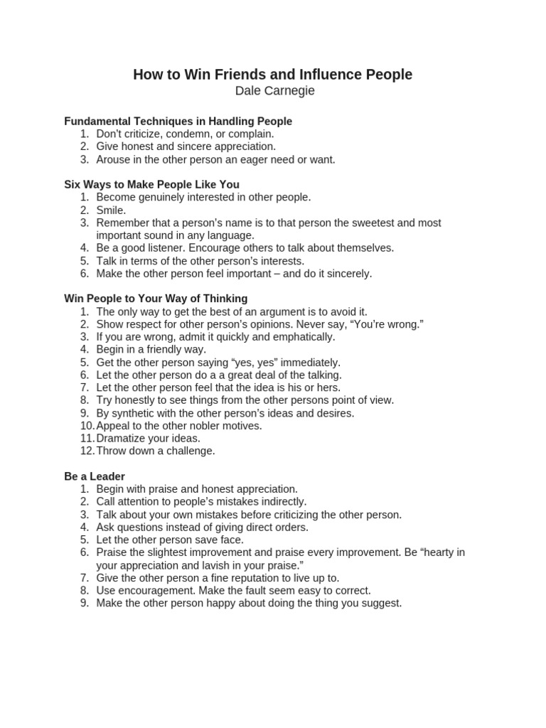 Carnegie's Principles for Influence | PDF