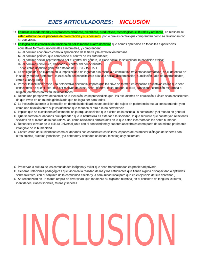 Eje Articulador INCLUSION | PDF | Inclusión (Educación) | Desigualdad ...