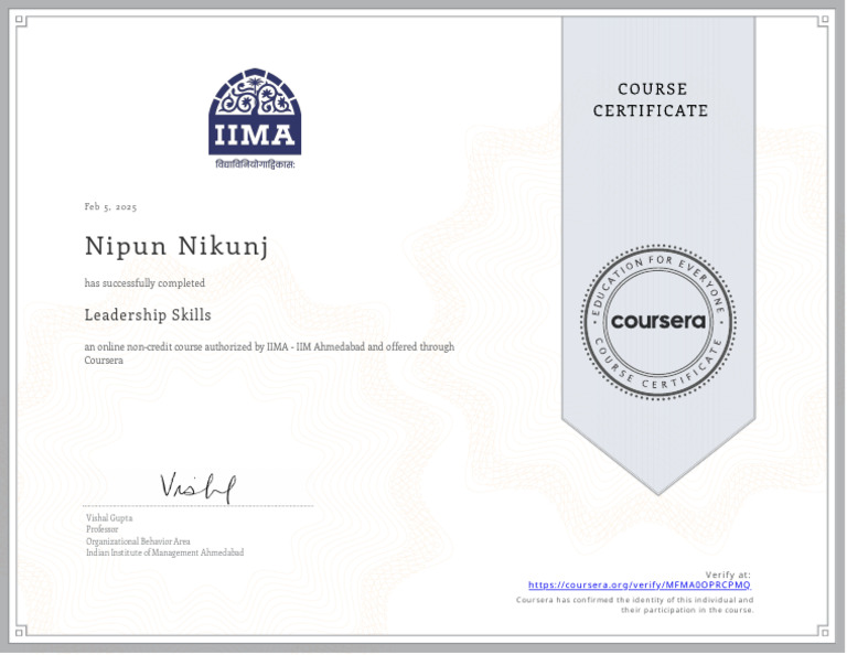IIM A Certificate | PDF