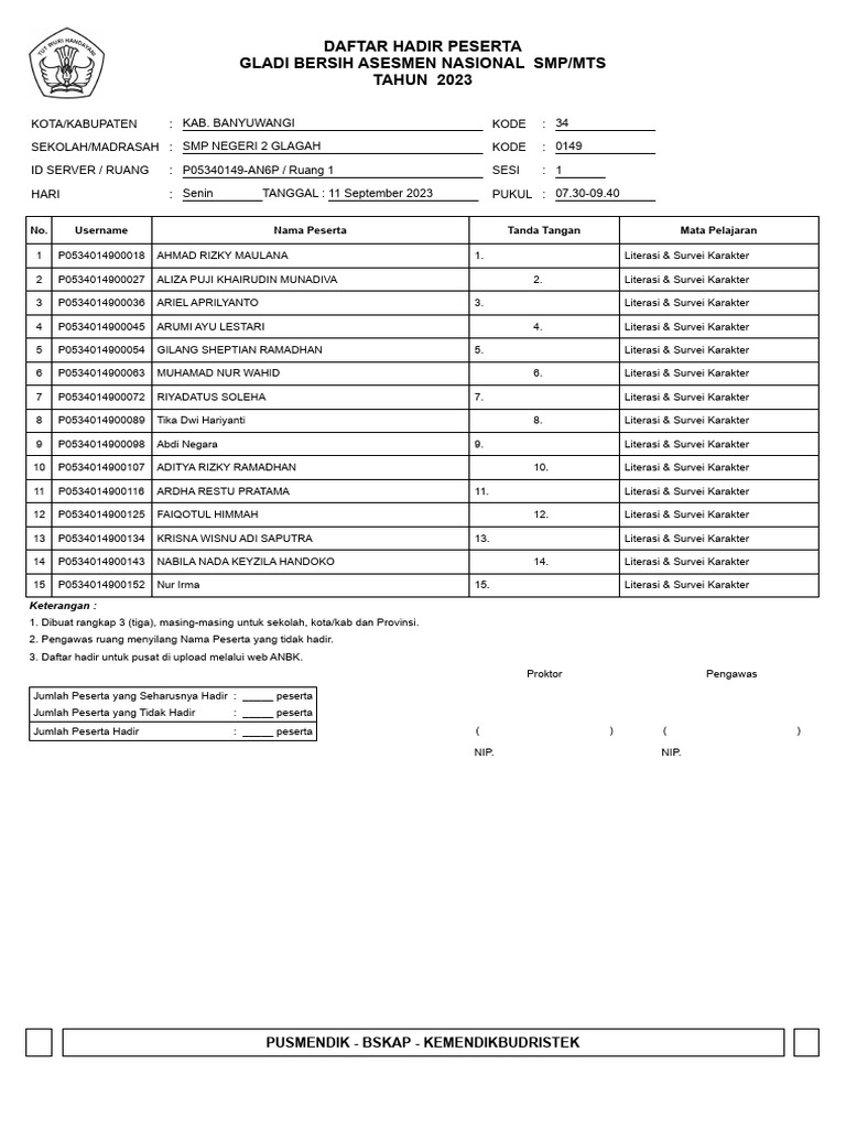 Daftar Hadir h1 | PDF