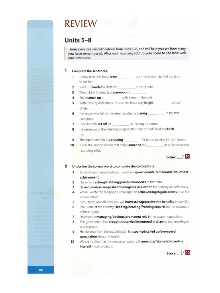 Collocations Review Unit 5 - 8 | PDF