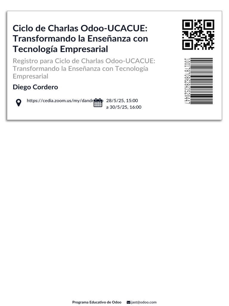 Boletos - Ciclo de Charlas Odoo-UCACUE_ Transformando La Enseñanza Con Tecnología Empresarial ...