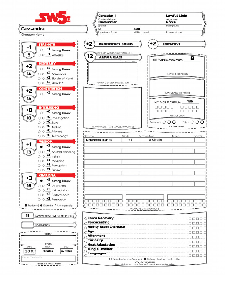 Print Character Sheet - SW5E | PDF