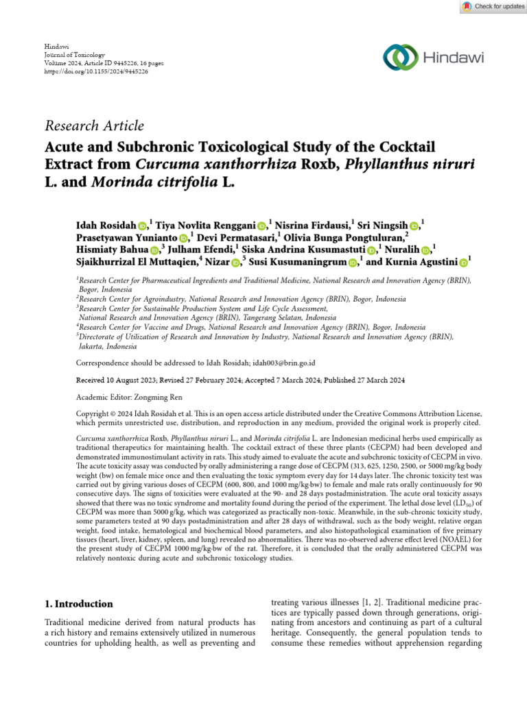 Acute and Subchronic Toxicological Study of The Cocktail | PDF | Toxicity | Dose (Biochemistry)