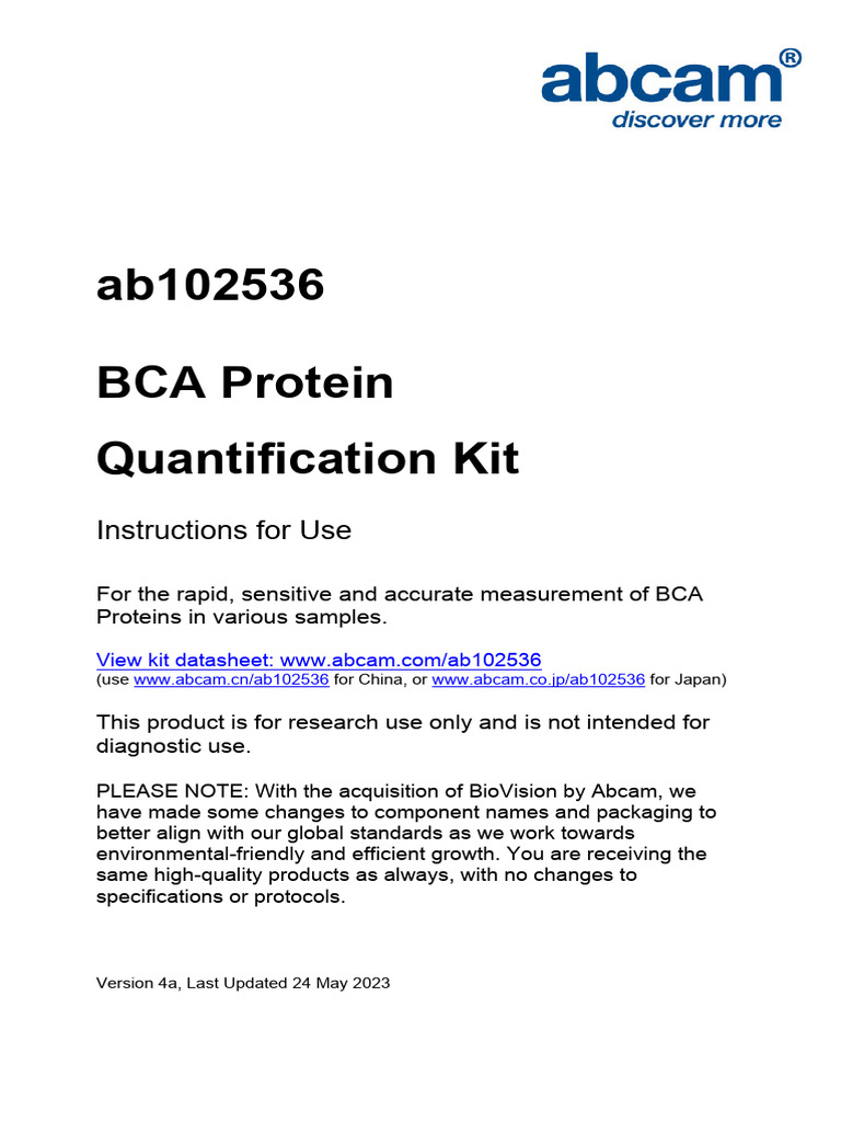 BCA Protein Assay Protocol Book V4a Ab102536 (Website) | PDF | Laboratory Techniques ...