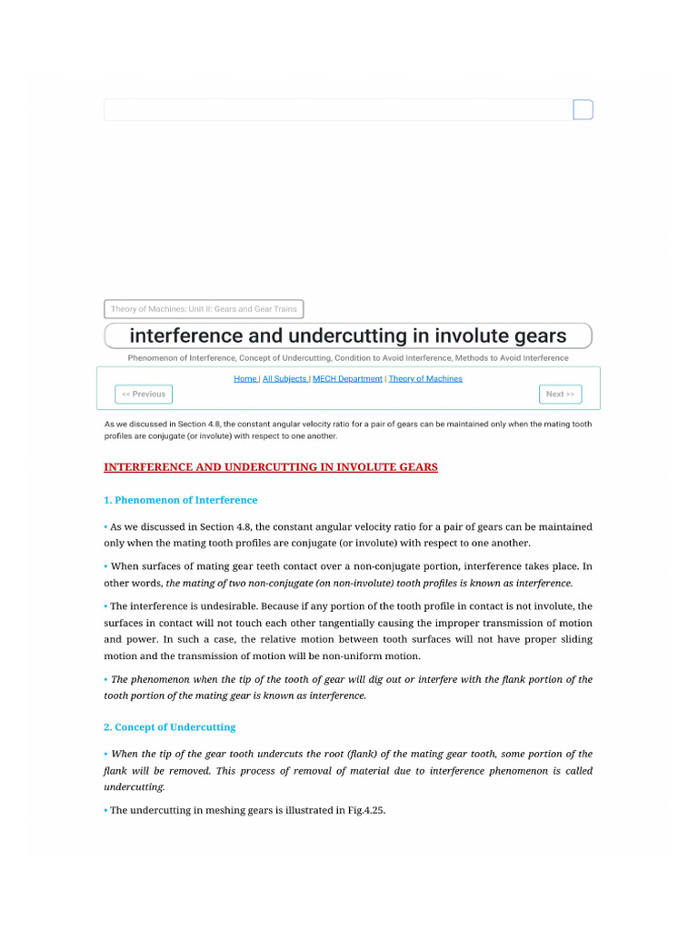 Interference and Undercutting in Involute Gears - Phenomenon of ...