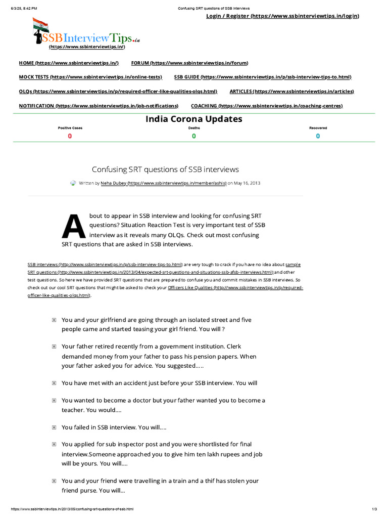 Confusing SRT Questions for SSB Interviews | PDF