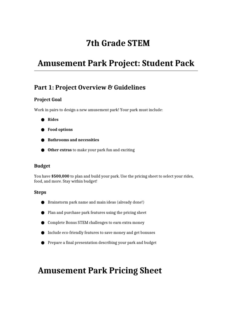 Amusement Park STEM Project Packet | PDF | Solar Power | Amusement Park