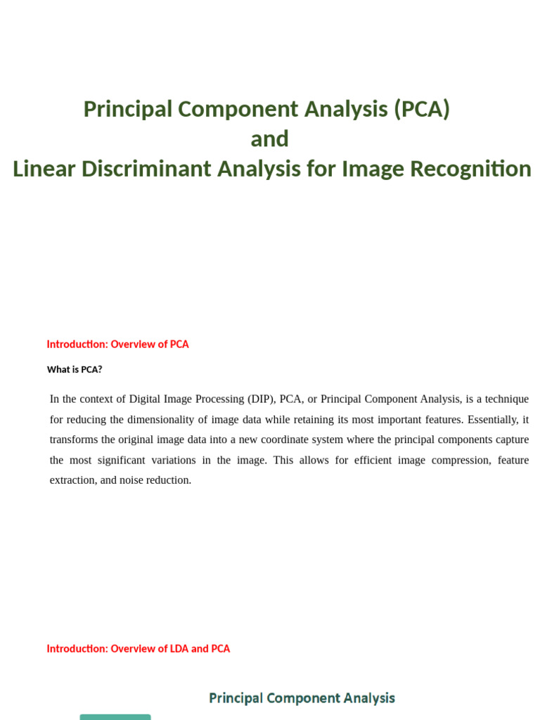 Principal Component Analysis (PCA) and Linear Discriminant Analysis For Image Recognition | PDF ...