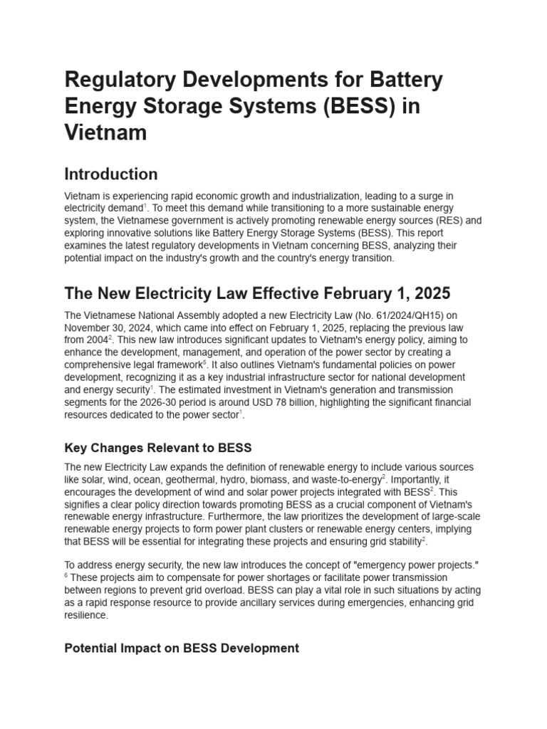 Vietnam BESS Regulatory Developments - Gemini | PDF | Renewable Energy ...