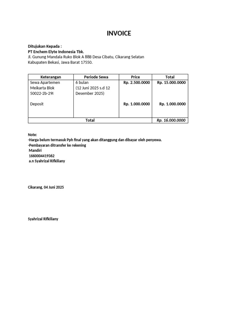 Invoice PT Enchem | PDF