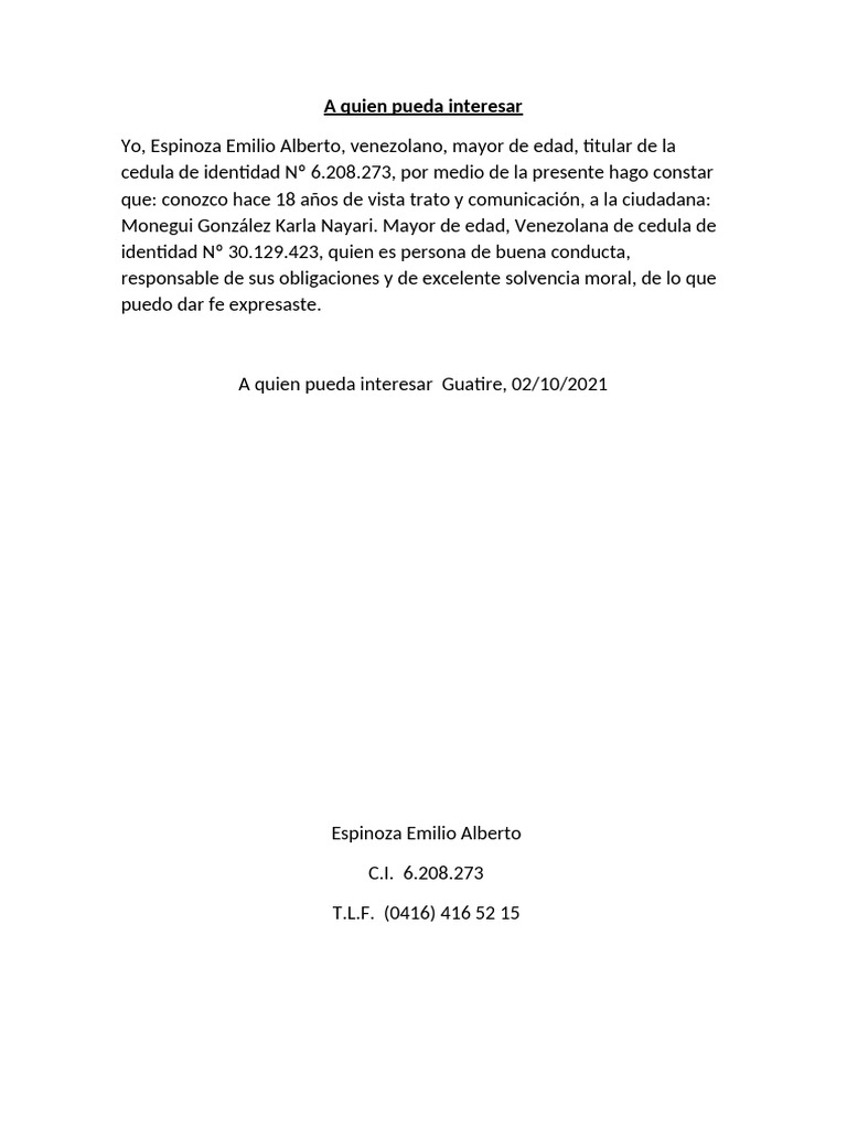 A Quien Pueda Interesar ALBERTO | PDF