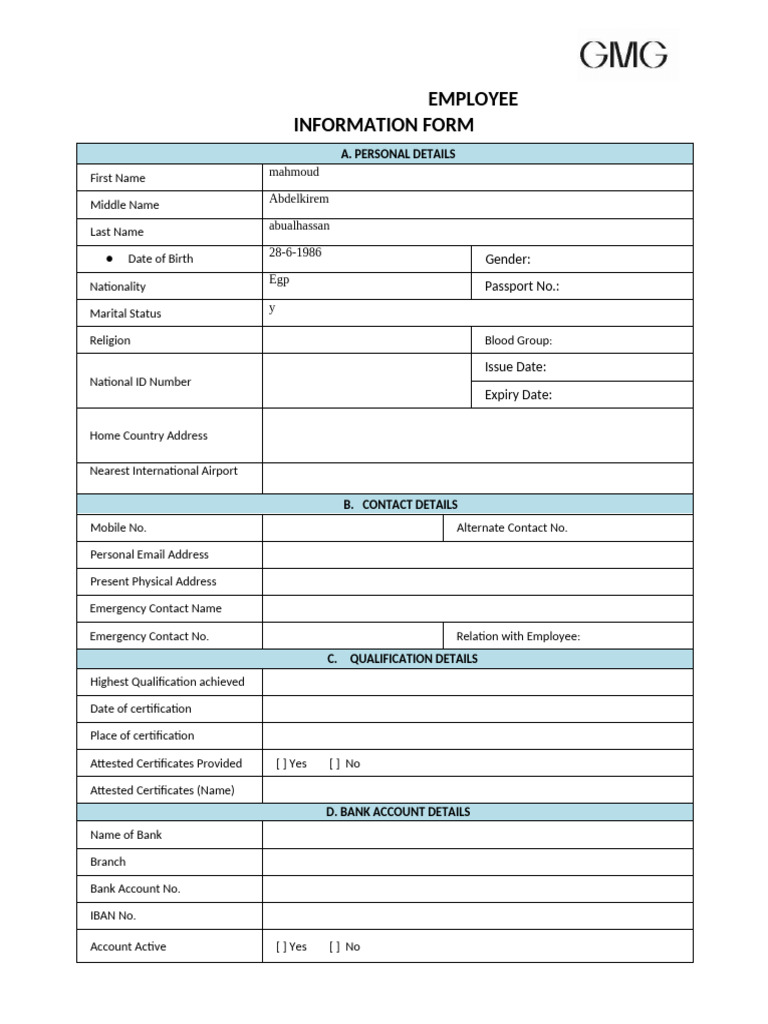 Employee Information Form - GCC Region | PDF