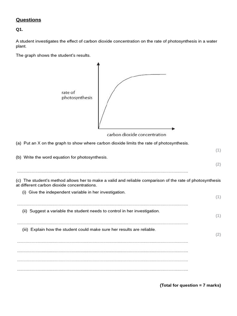 Photosynthesis Exam Questions and Answers | PDF | Carbon Dioxide ...