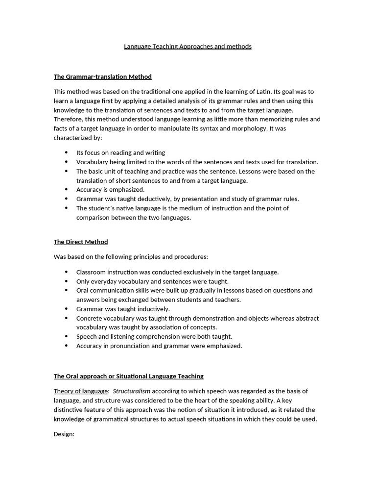 Language Teaching Methods Overview | PDF | Language Education | Second ...