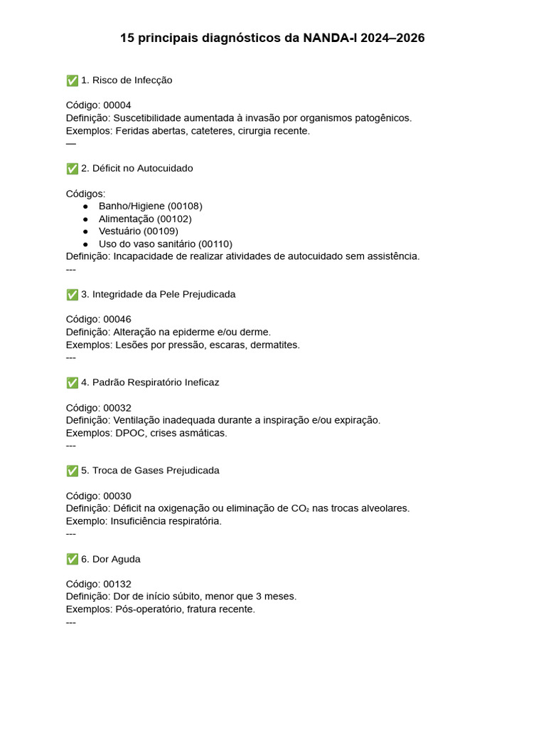 Diagnósticos NANDA-I 2024-2026 | PDF | Dor | Diabetes