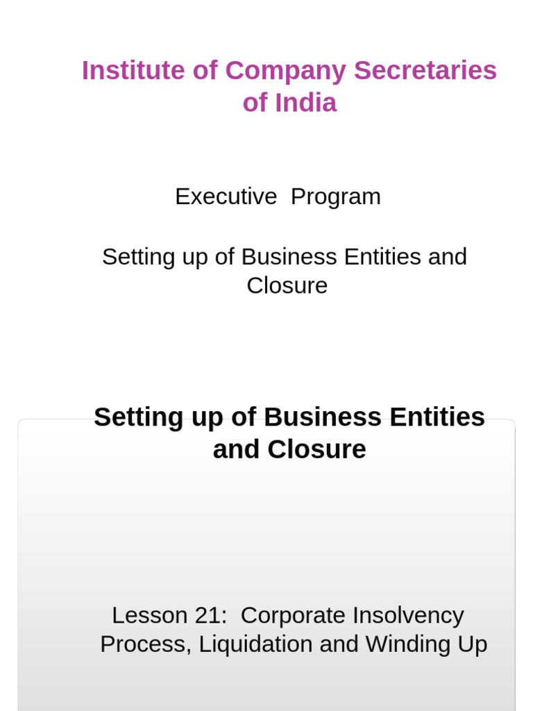 ICSI Executive Module 1 Paper 3 SBEC Lesson 21 CIRP Liquidation Winding ...