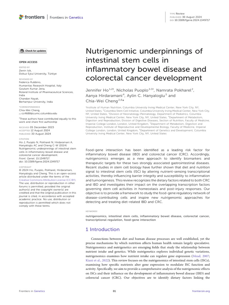 Nutrigenomic Underpinnings of Intestinal Stem Cells in in Ammatory ...
