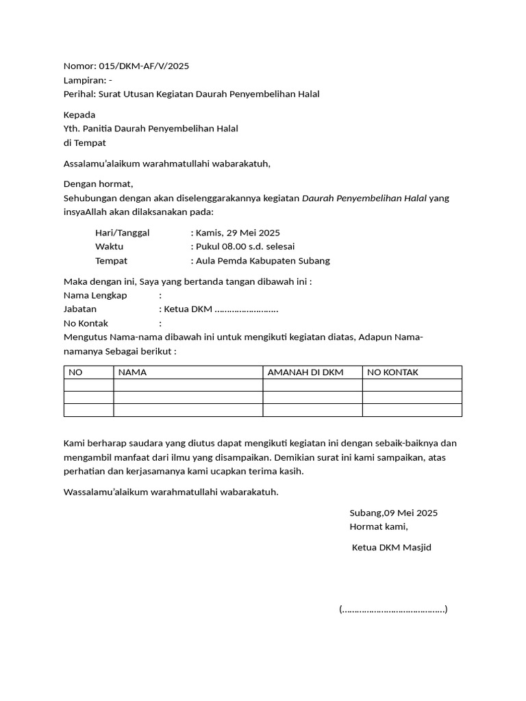 Surat Utusan Daurah Penyembelihan Halal | PDF