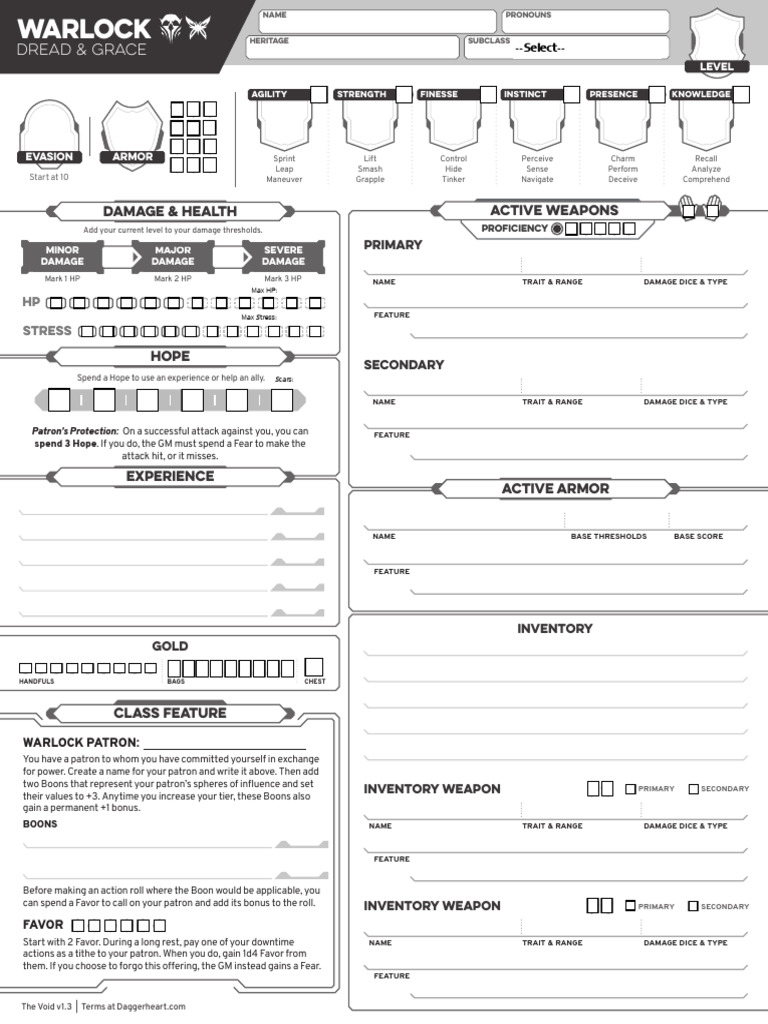 Daggerheart-Void-Warlock-V1.3 (Form Fillable Wip v3) | PDF