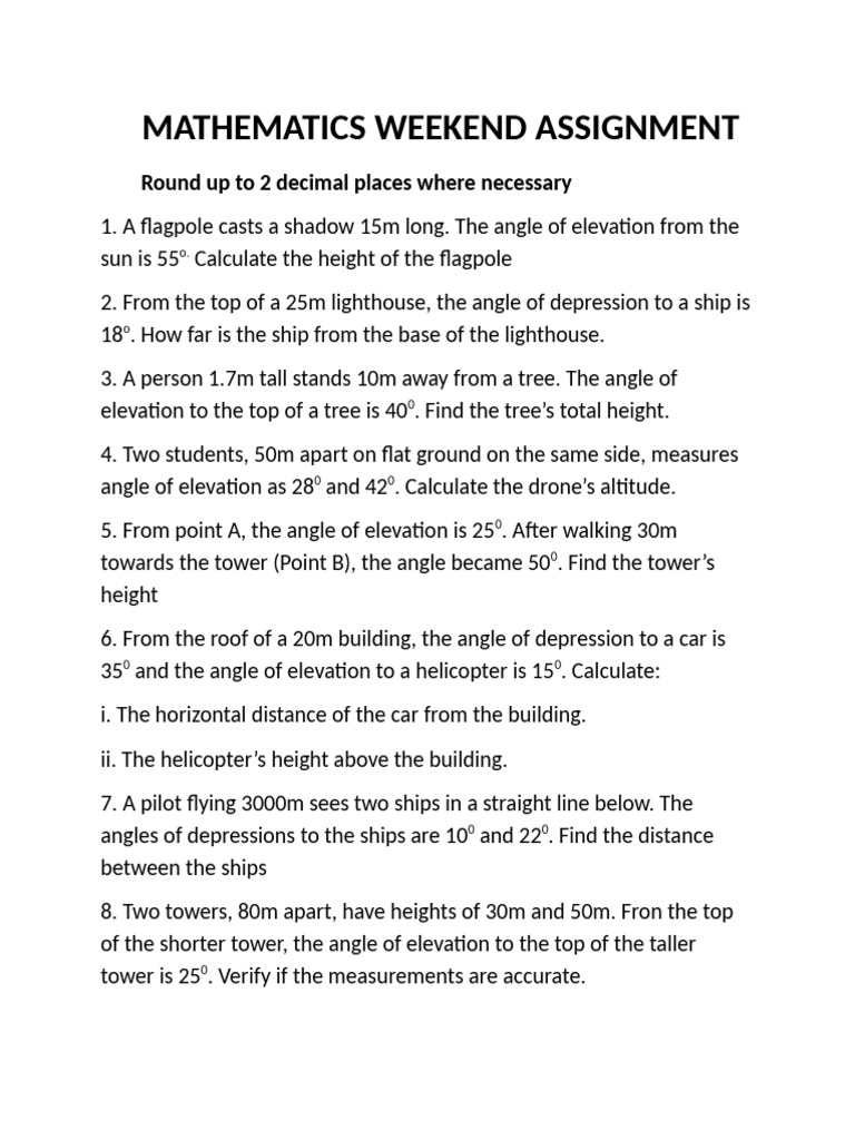 Mathematics Weekend Assignment | PDF