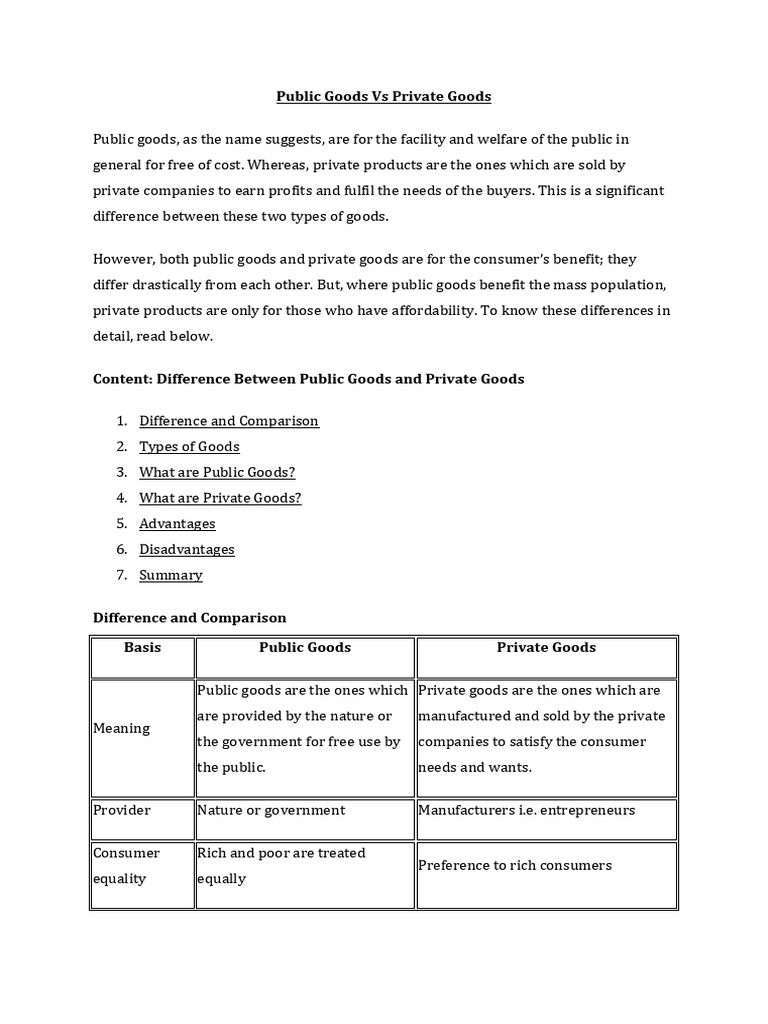 Public vs Private Goods Explained | PDF | Goods | Demand