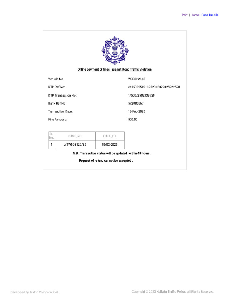 Kolkata Traffic Police - Payment Through ICICI Bank Payment Gateway | PDF