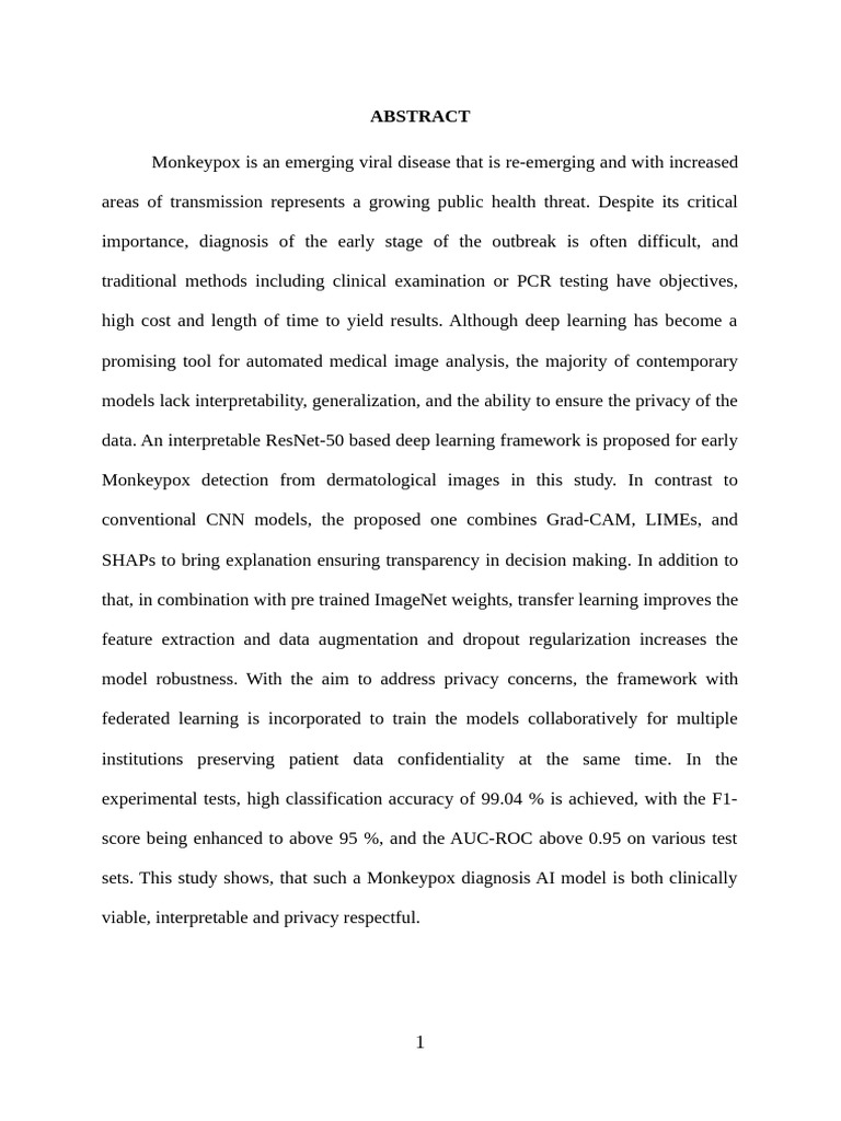 Enhancing Early Monkeypox Diagnosis With An Interpretable ResNet-50 Model | PDF