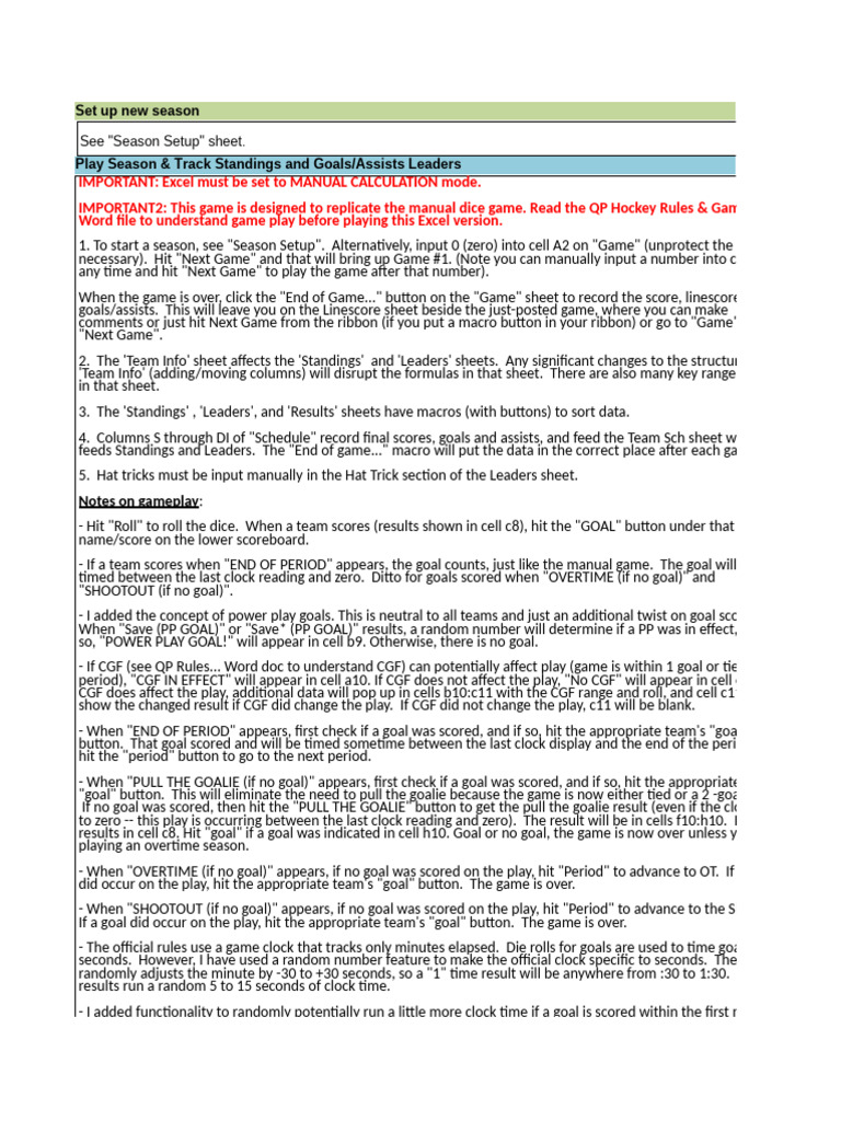 Excel Hockey Season Setup Guide | PDF | Microsoft Excel | Sports