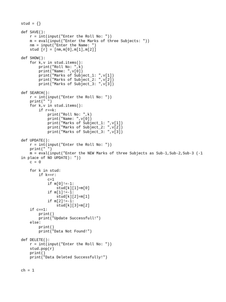 Student Data Management Program (11th Practical Project) | PDF