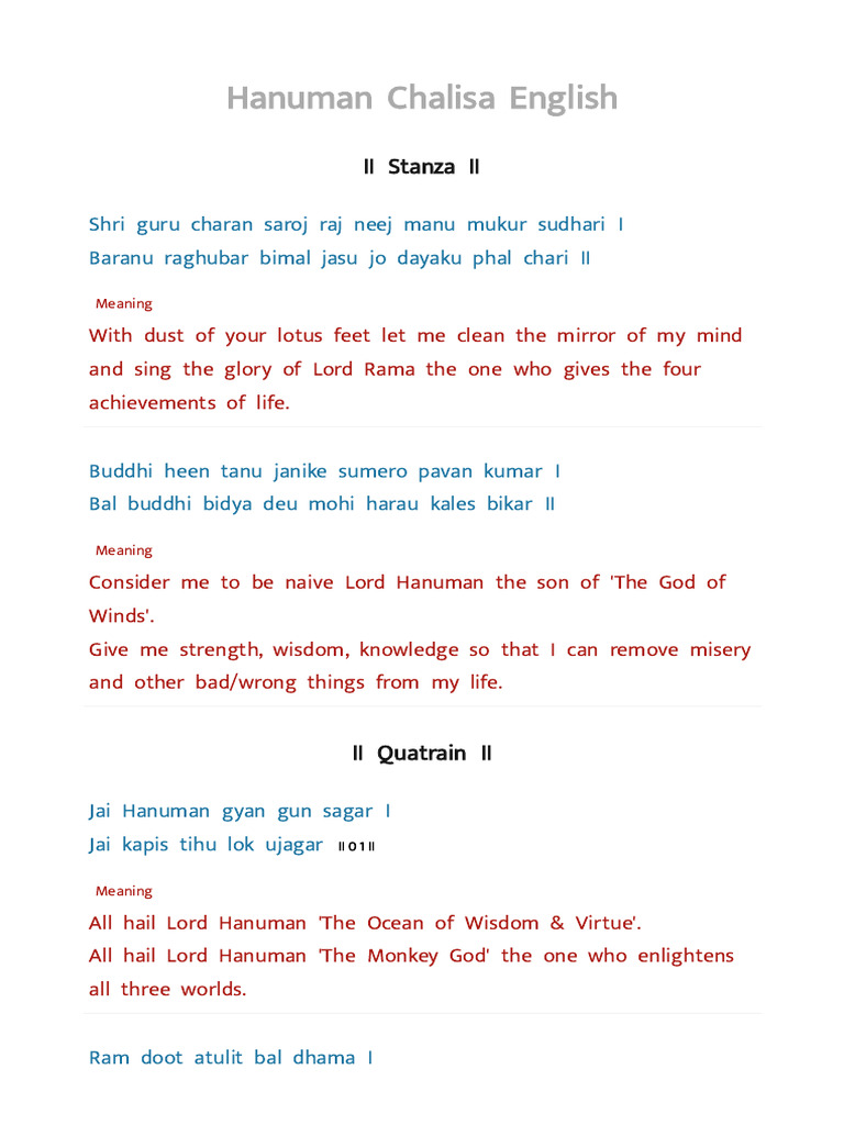 Hanuman Chalisa English - Hanuman Chalisa Meaning - Hanuman Chalisa PDF ...