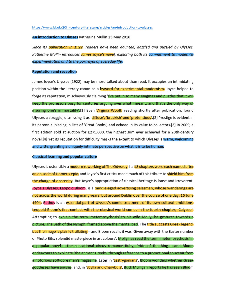 Understanding Joyce's Ulysses: A Guide | PDF | Ulysses (Novel) | James ...