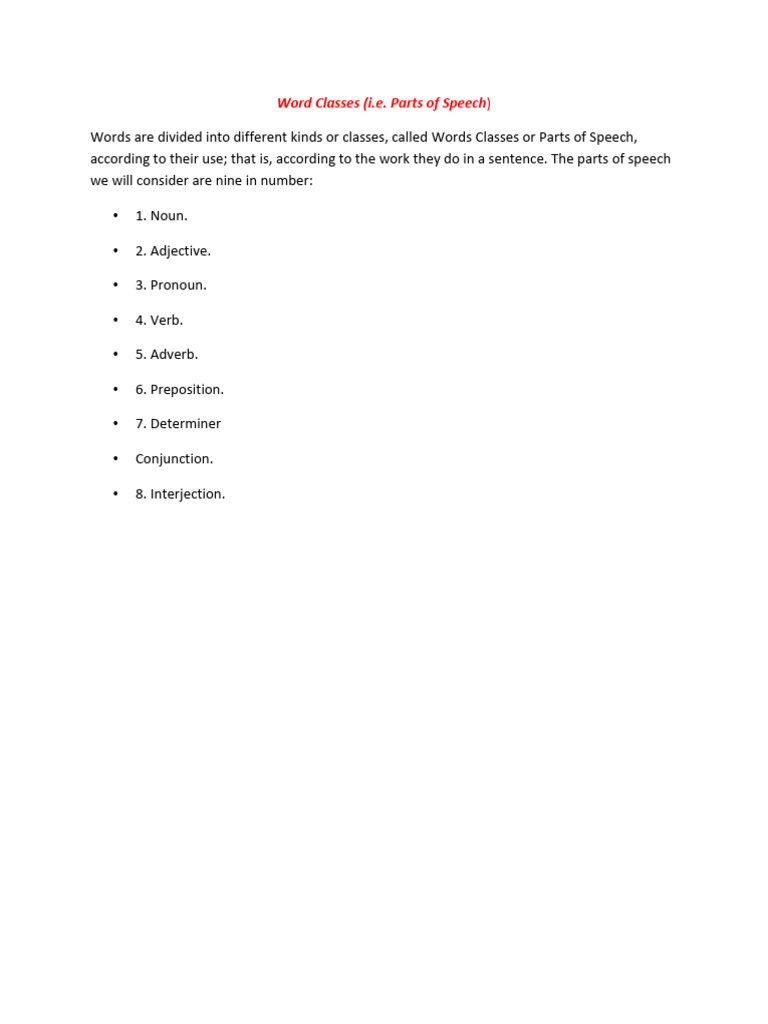 Understanding English Word Classes | PDF