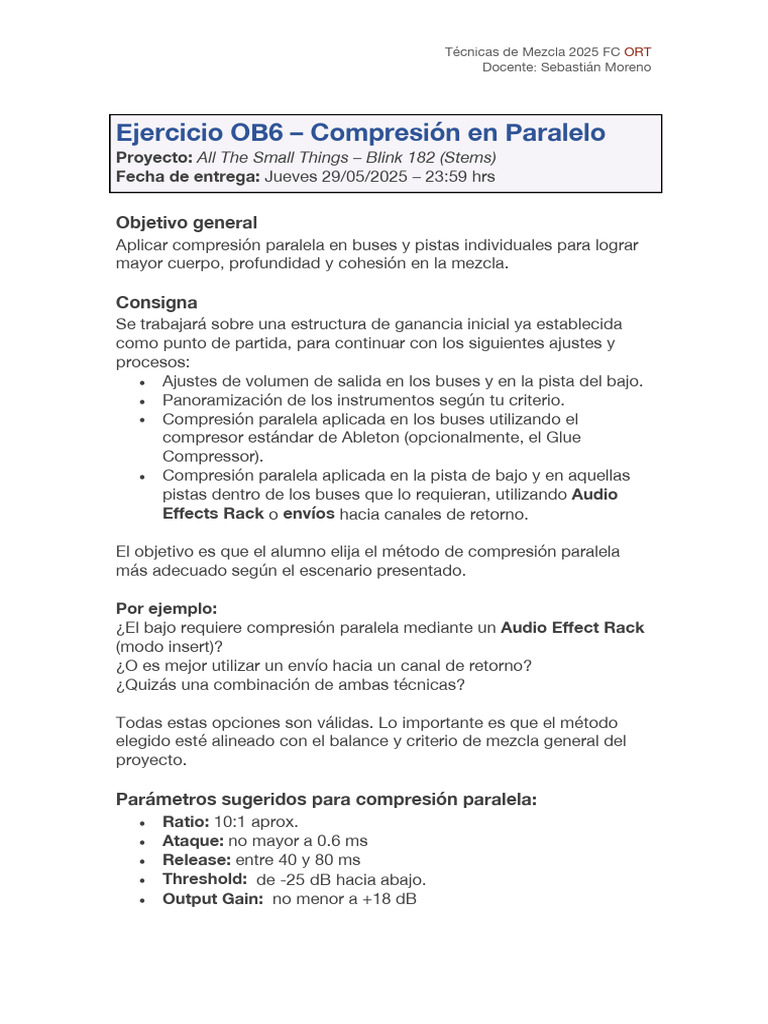 Ejercicio OB6 - Compresión Paralela | PDF | Producción de sonido ...
