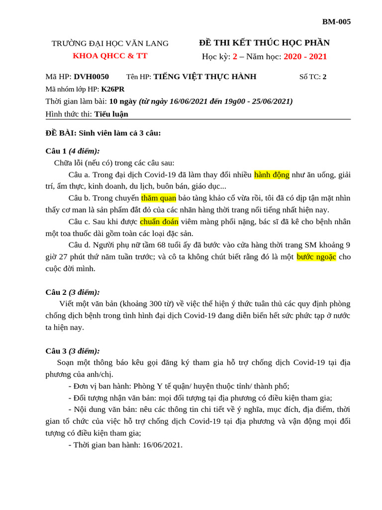 Đề Thi Tvth Hk2 2021 | PDF