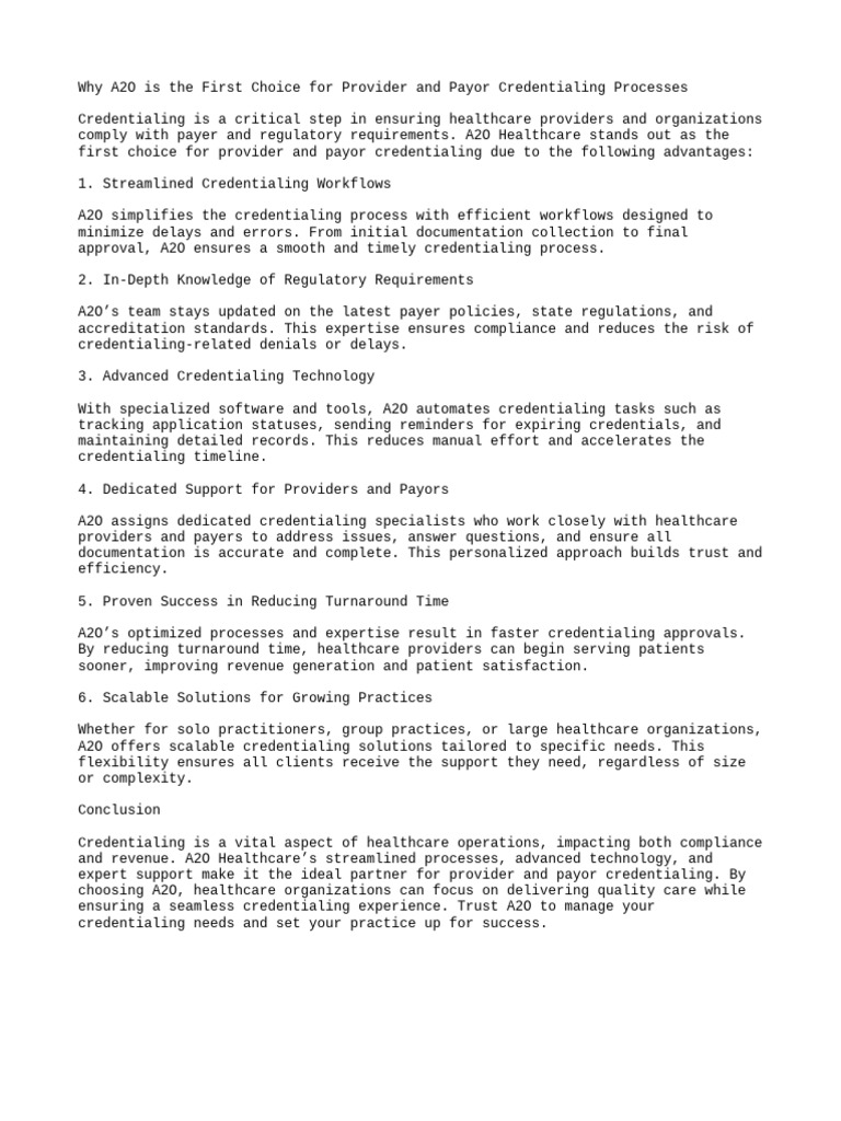 Why A2O Is The First Choice For Provider and Payor Credentialing ...