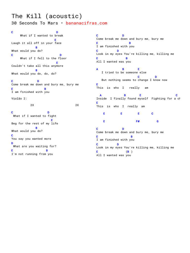 Acoustic Lyrics: "The Kill" | PDF