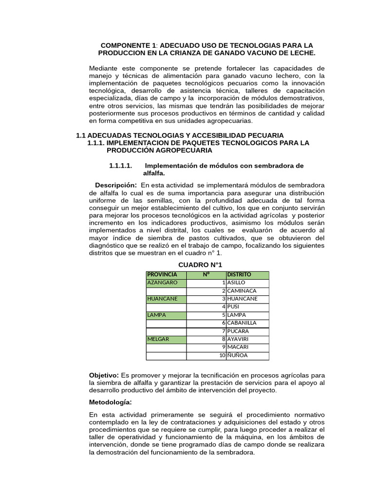 Descripcion Del Componente 1 Proyec. Leche | PDF | Pasto | Suelo