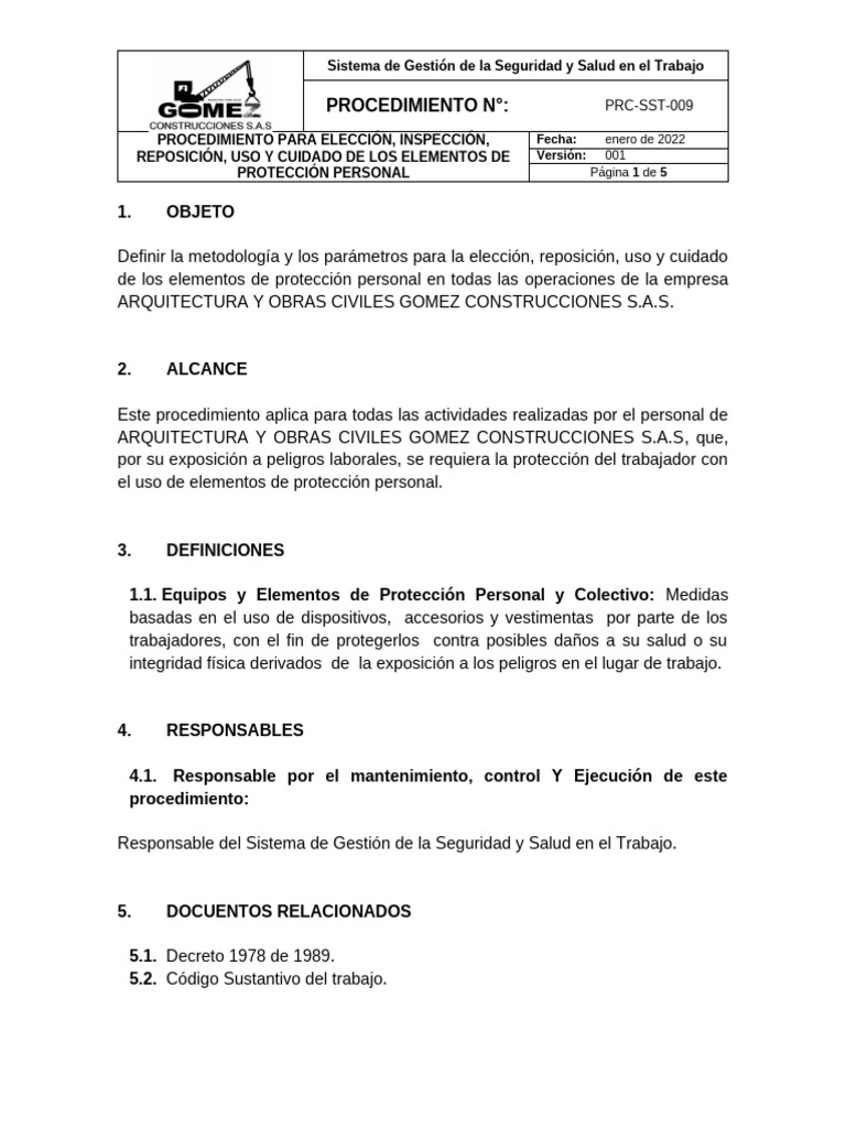 Procedimiento, Uso y Cuidado de Los EPP | PDF