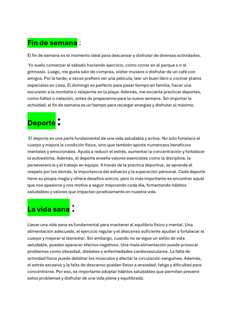 Actividades de fin de semana saludables | PDF
