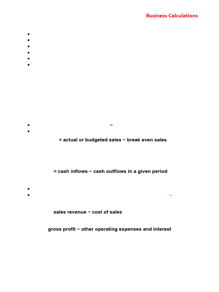 Essential Business Calculation Formulas | PDF