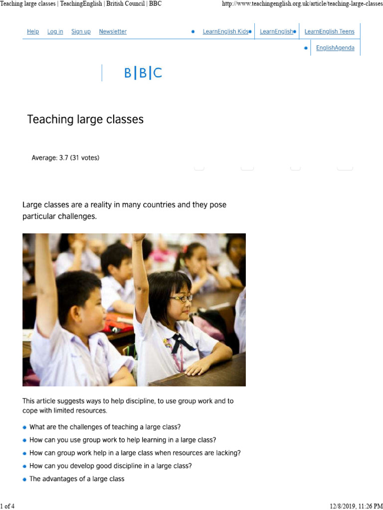 Teaching Large Classes - TeachingEnglish - British Council - BBC | PDF