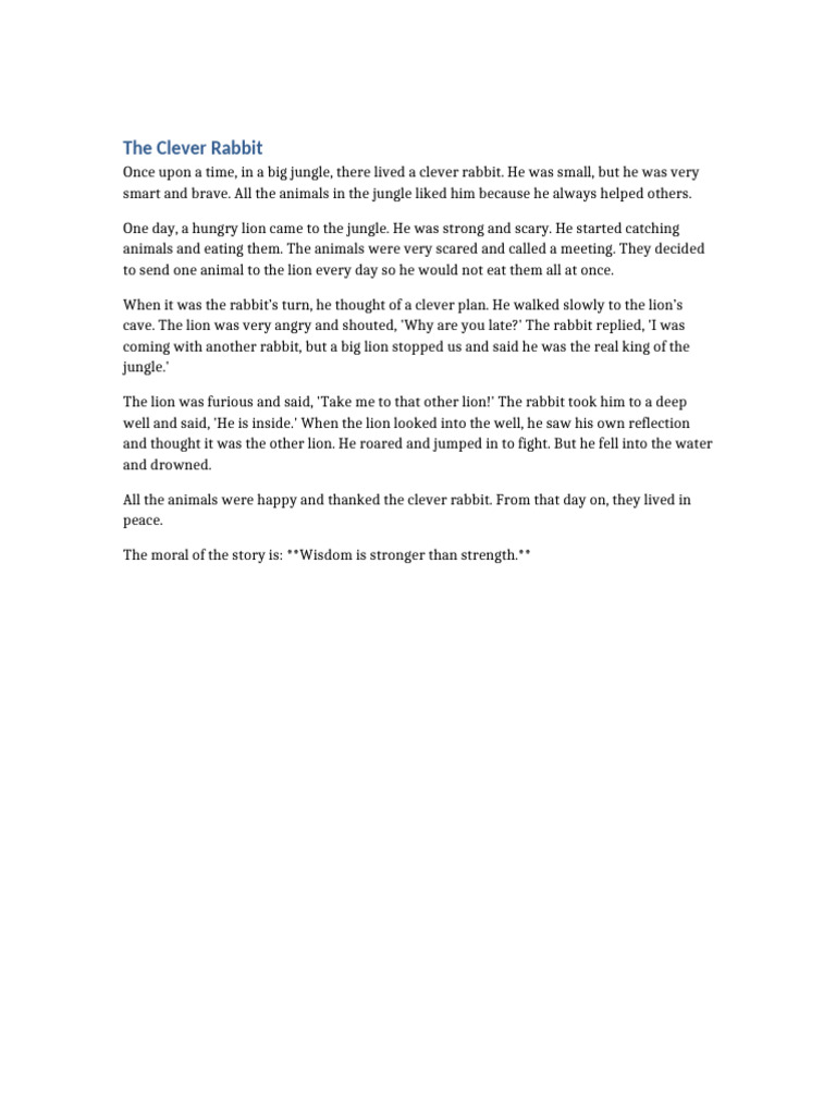 The Clever Rabbit Story | PDF